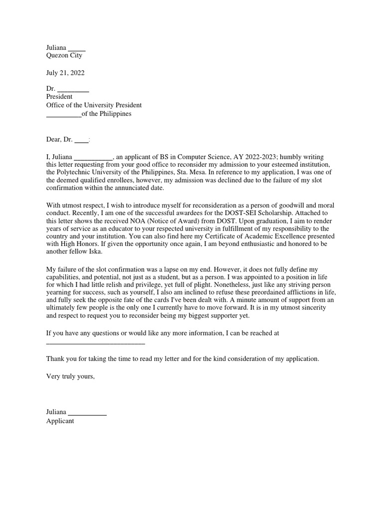 Admission Reconsideration Request Letter | PDF | Lifestyle
