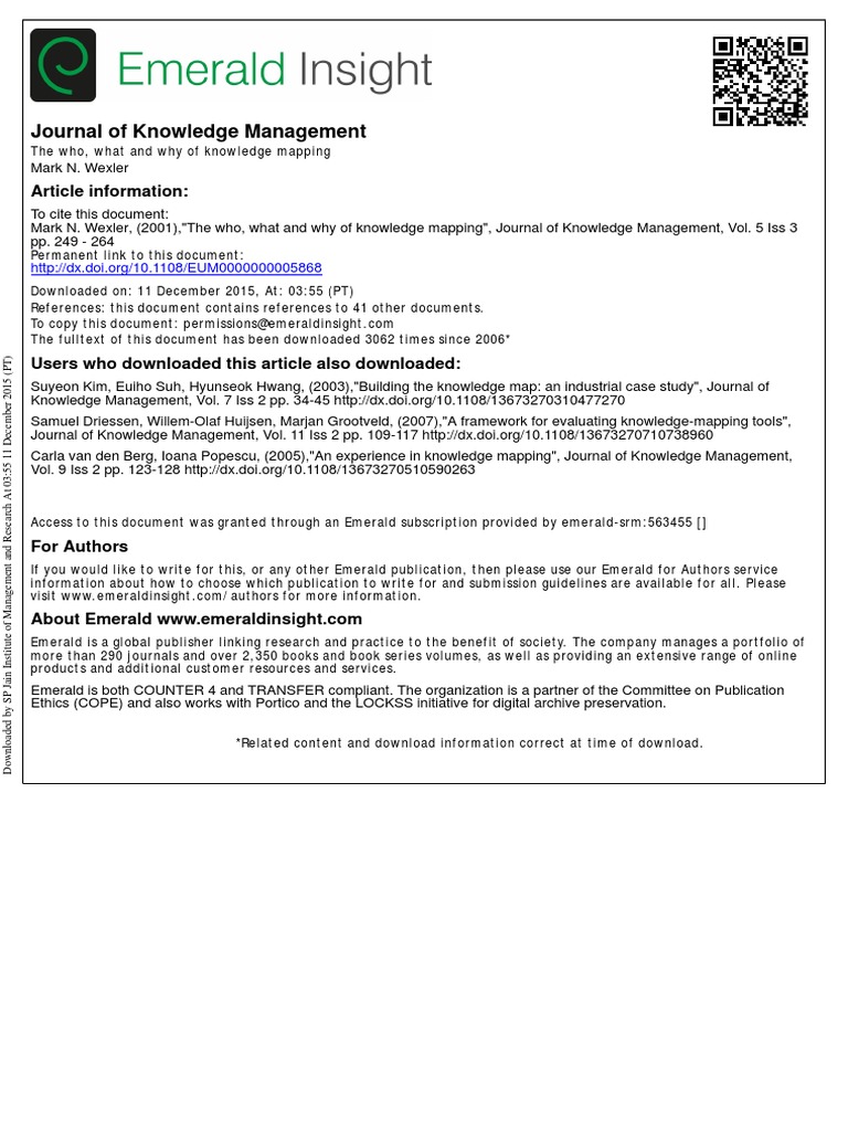 Journal of Knowledge Management: Article Information | PDF | Map ...