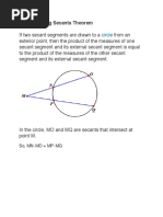 Theorems On Secant Segments Tangent Segments and External Secant | PDF