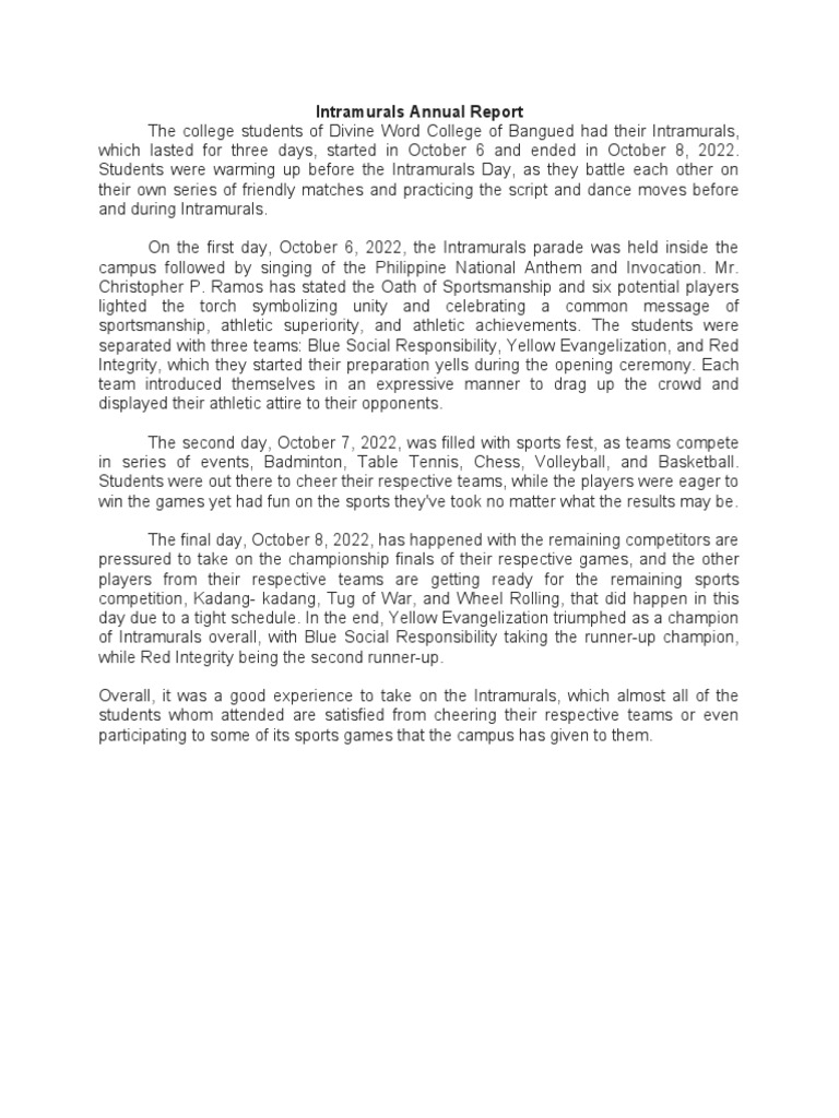 Intramurals Annual Report | PDF