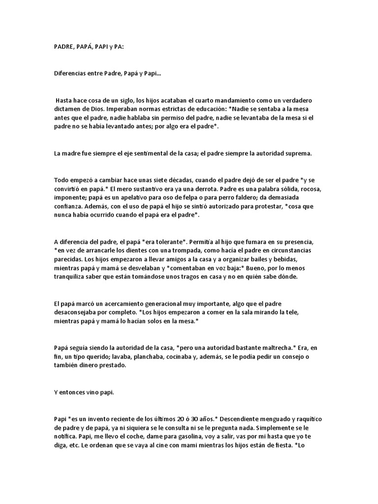 Evolución de Padre a Papi y Pa | PDF