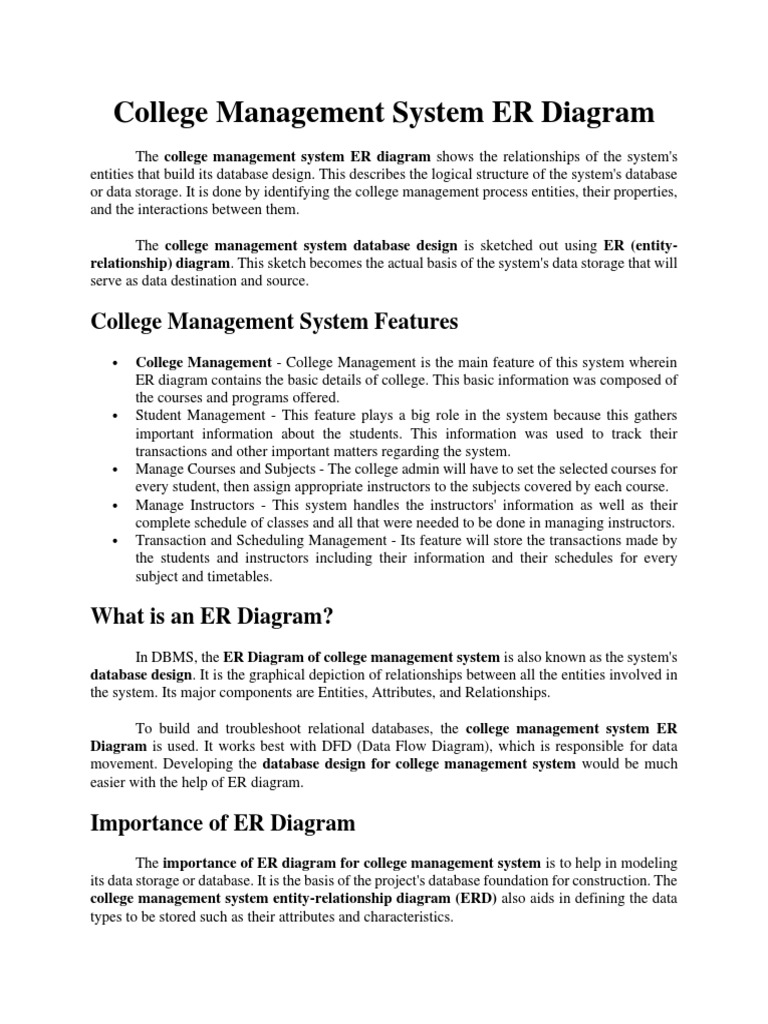 College Management System ER Diagram PDF | Download Free PDF | Database Design | Databases