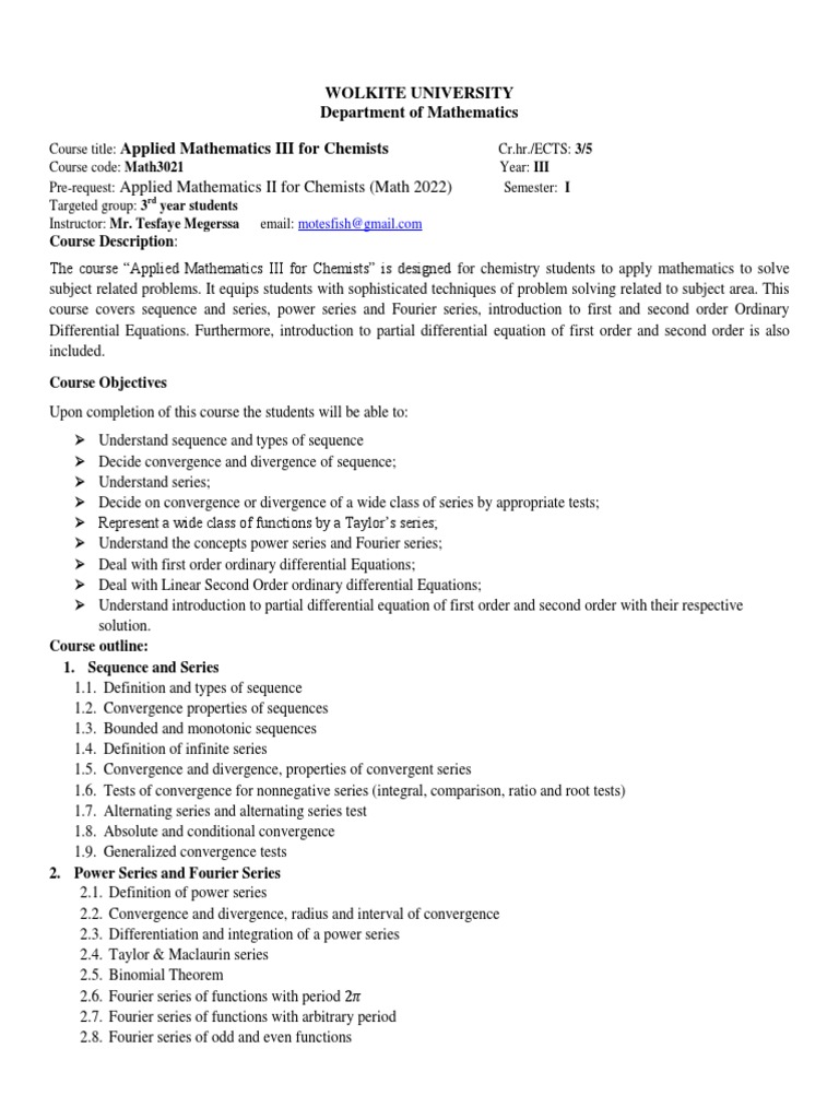 Applied Mathematics II For Chemists (Math 2022) | Download Free PDF ...