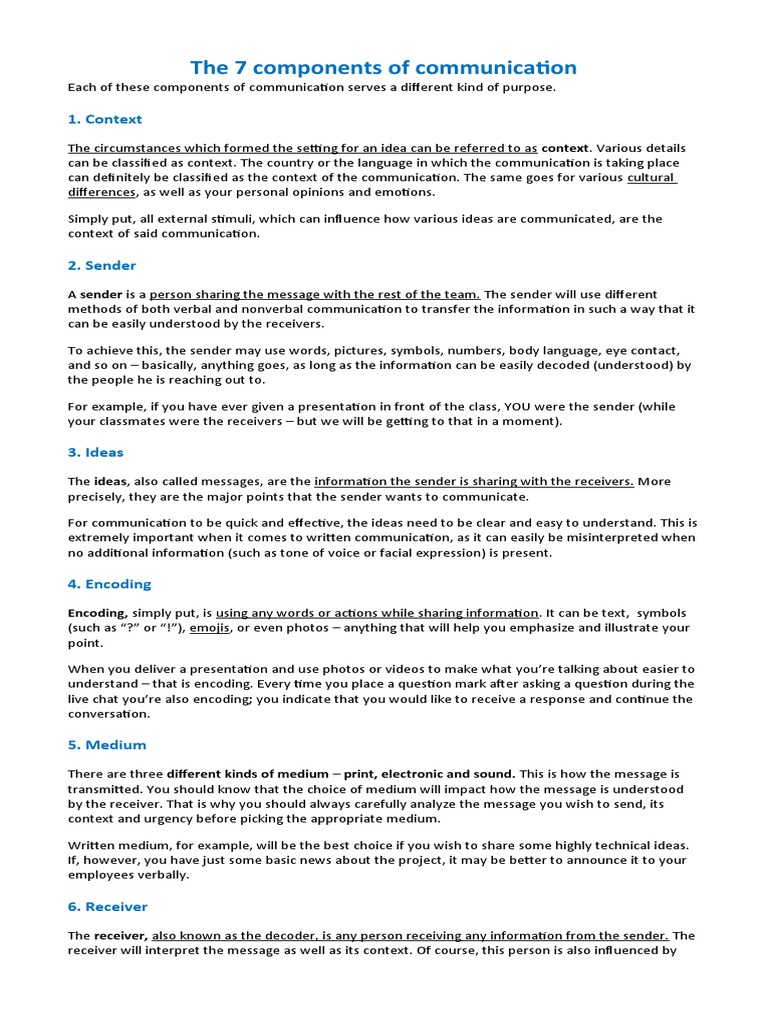 The 7 Components of Communication | PDF | Communication | Nonverbal ...