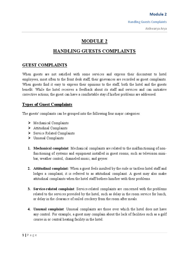 Module 2 Handling Guest Complaints | PDF