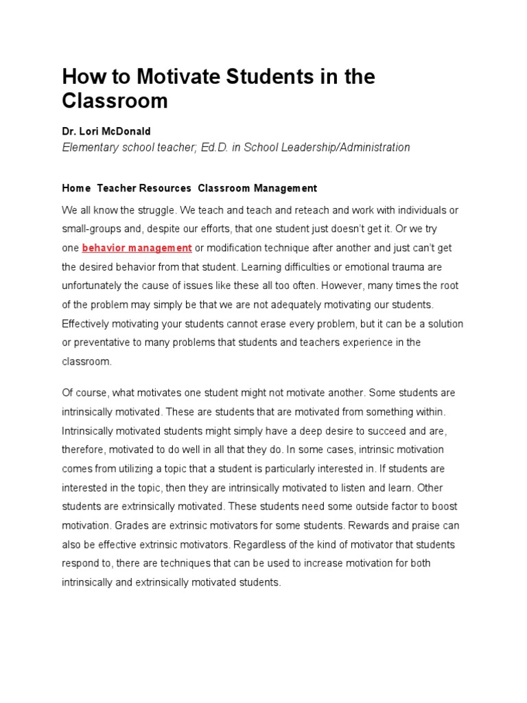 How To Motivate Students in The Classroom | PDF | Motivation | Motivational