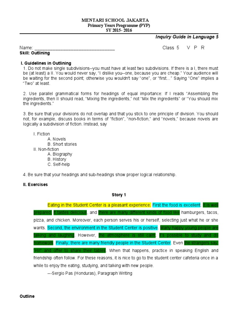 Outlining - Info Map - Work Sheet | PDF