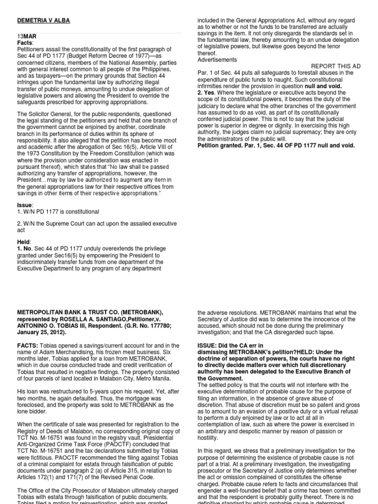 Consti Law Chapter V Case Digest | PDF