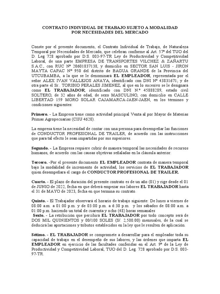 Contrato de Trabajo Etraviza | PDF | Derecho laboral | Economias