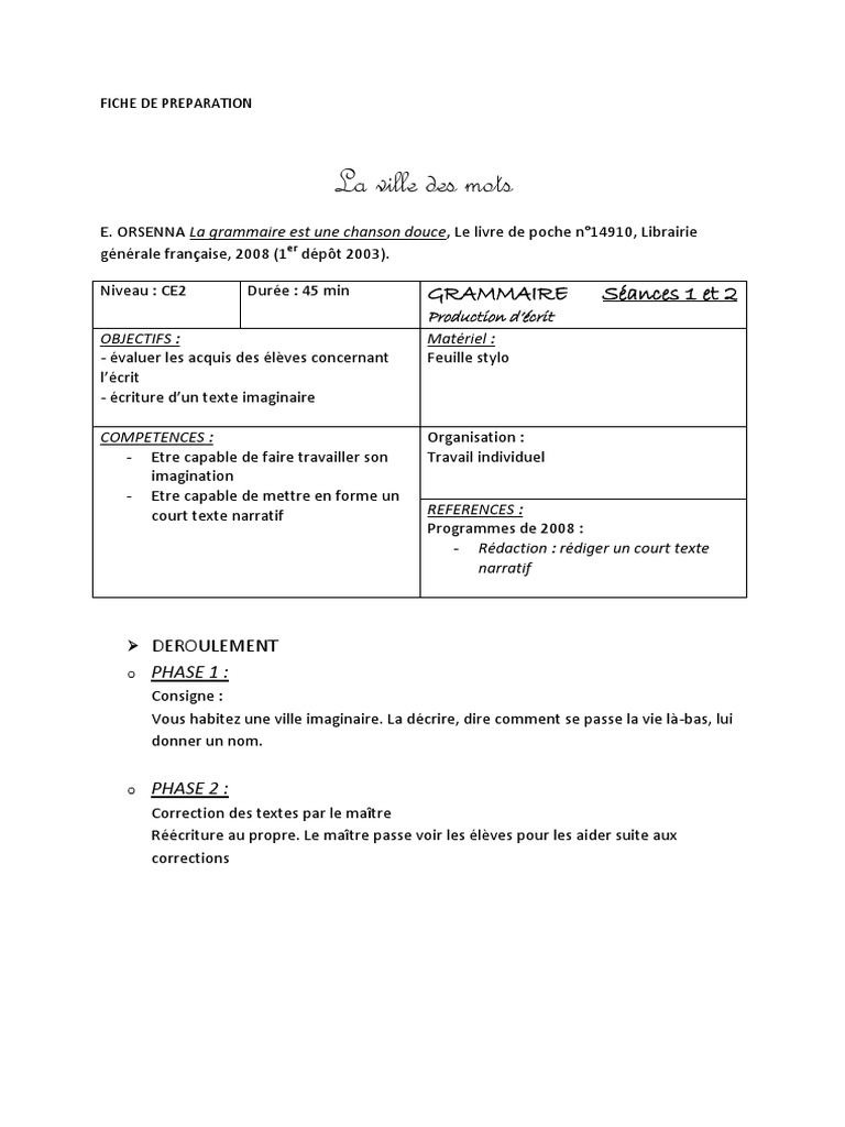 La Ville des Mots : Écriture CE2 | PDF