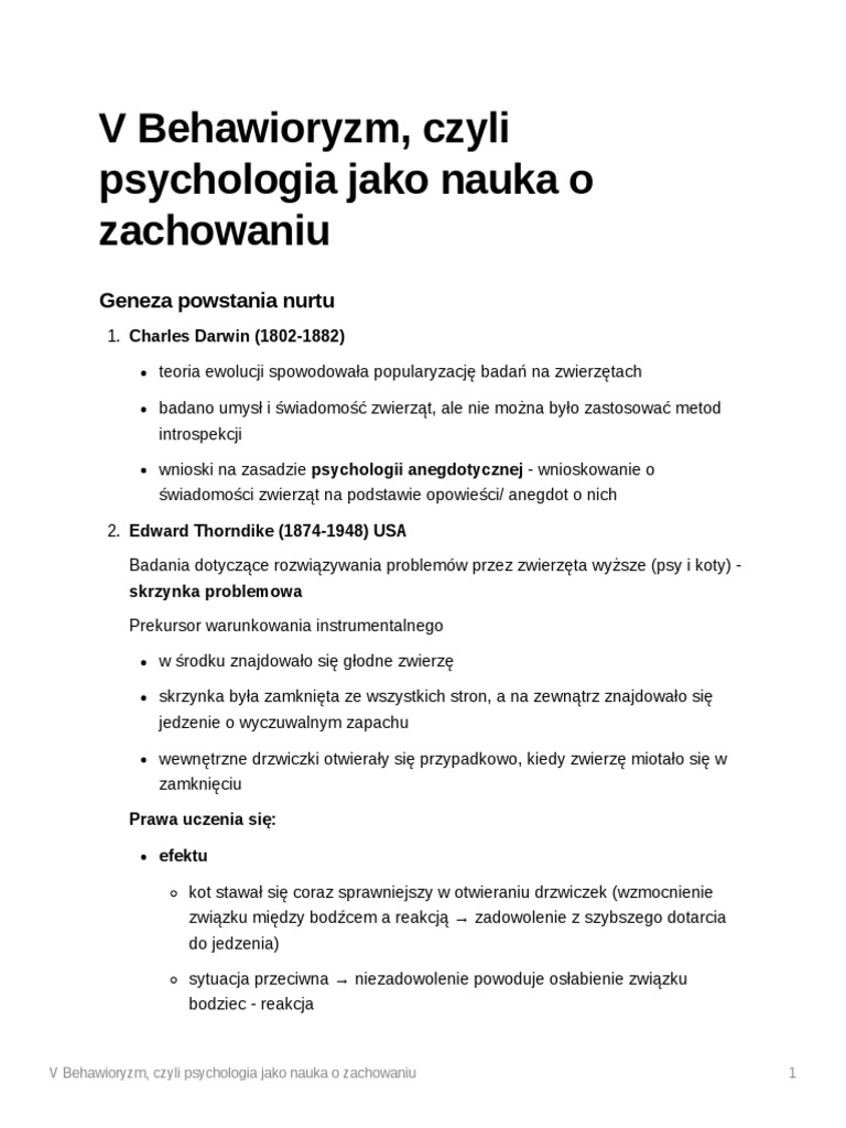 Historia Psychologi - Behawioryzm | PDF