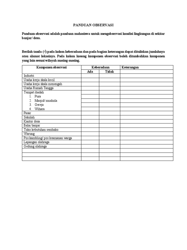 Panduan Observasi (Winshield Survey) | PDF