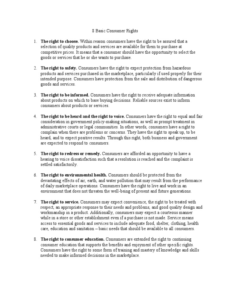 8 Basic Consumer Rights | PDF | Consumer Protection | Economies