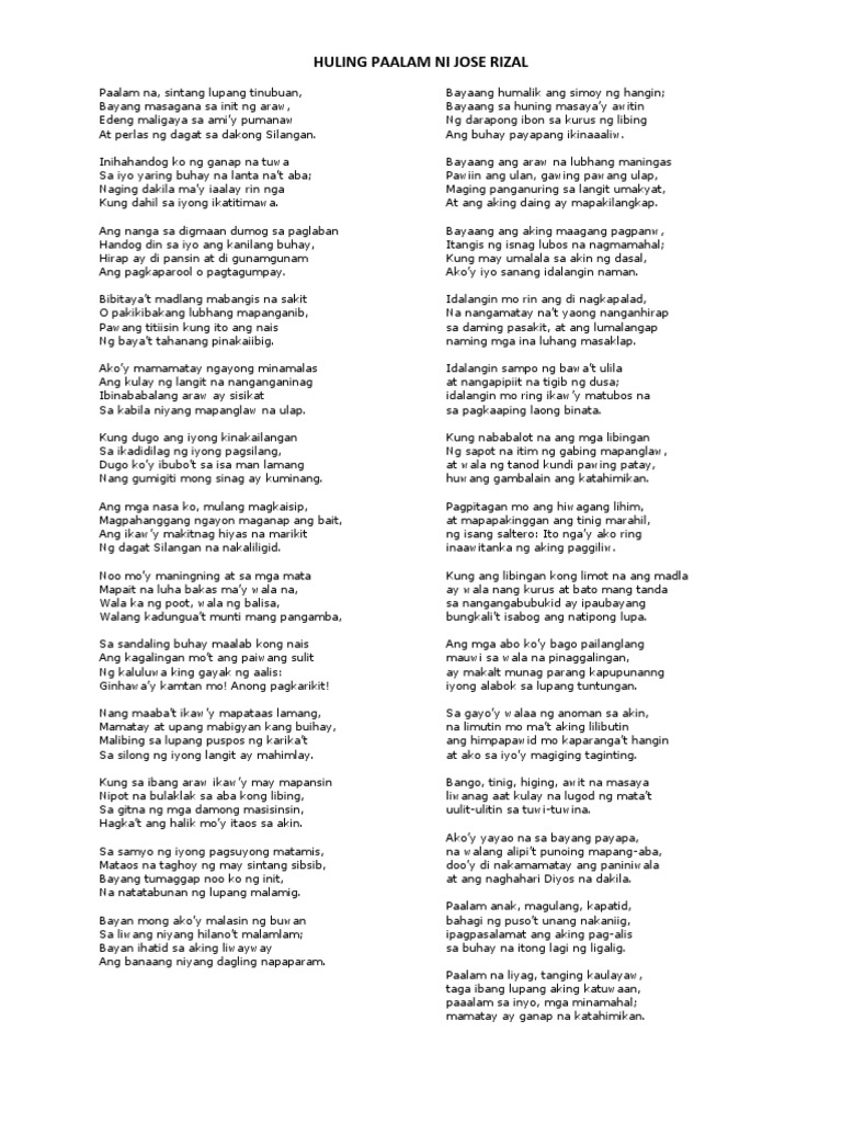 Huling Paalam Ni Jose Rizal | PDF