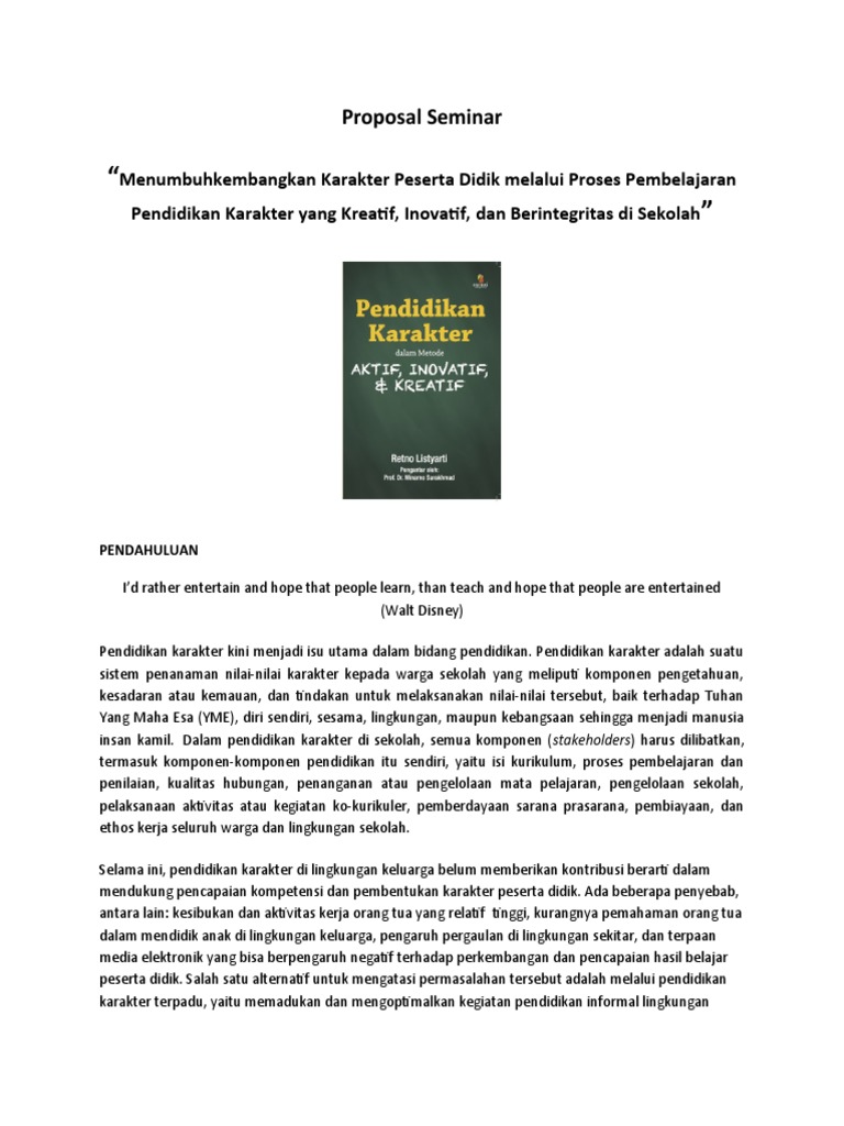 Proposal Seminar Pendidikan Karakter | PDF