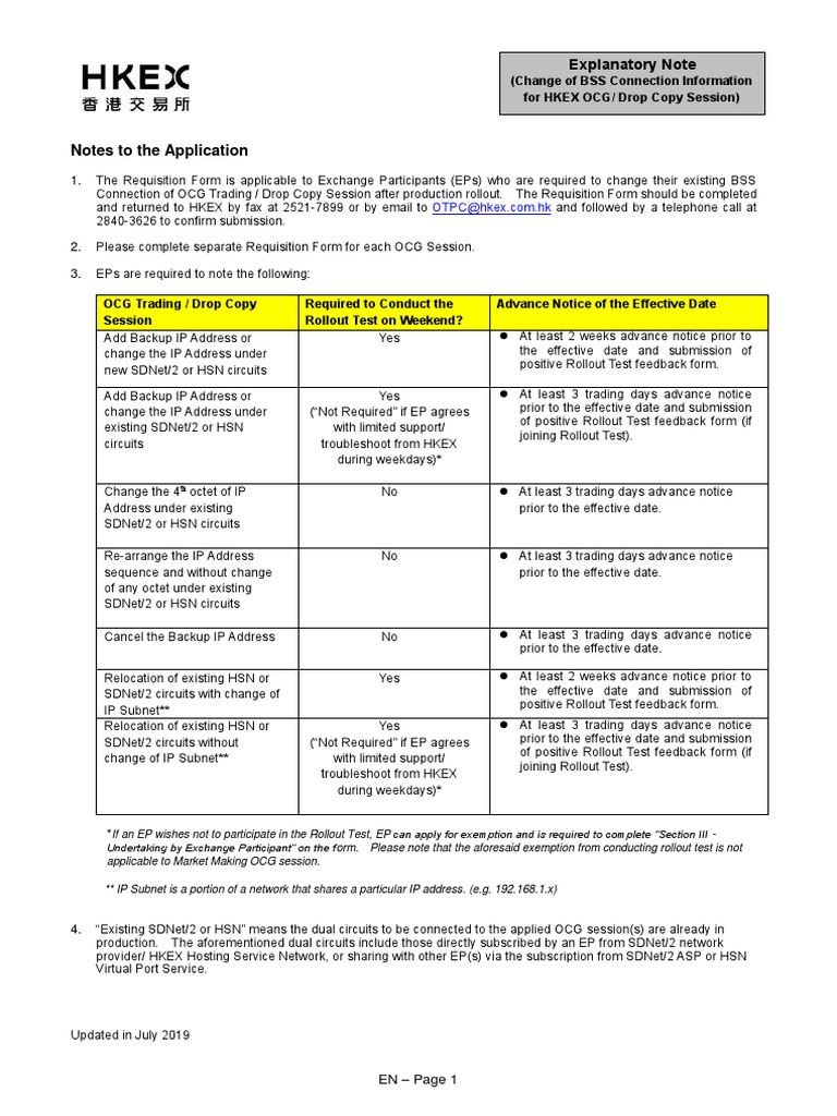 Explanatory Note Requisition Form For Change of BSS Connection ...