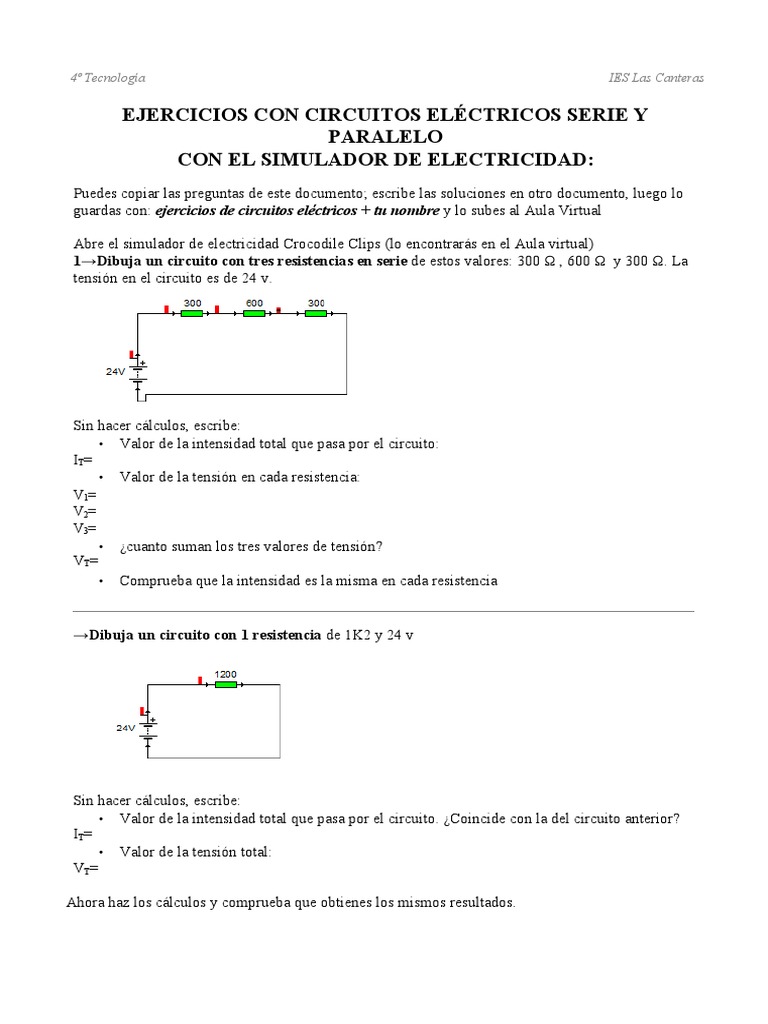 Ejercicios Circuitos Serie y Paralelo | PDF