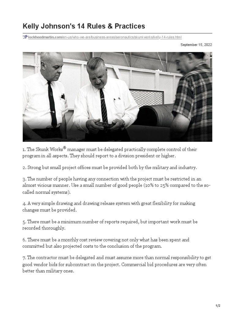 Kelly Johnsons 14 Rules and Practices | PDF | Specification (Technical ...