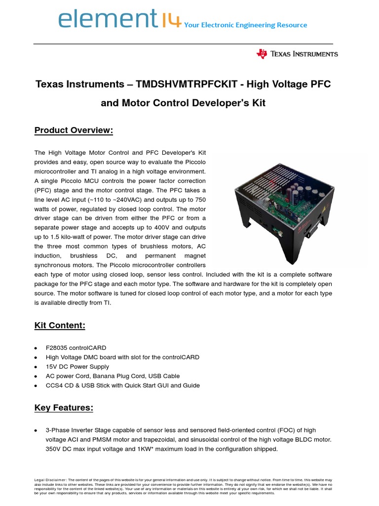 Texas Instruments - TMDSHVMTRPFCKIT - High Voltage PFC and Motor Control Developer's Kit | PDF ...