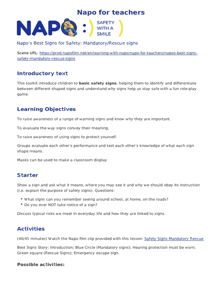 Napo Lesson Mandatory Rescue Signs en | PDF | Personal Protective ...
