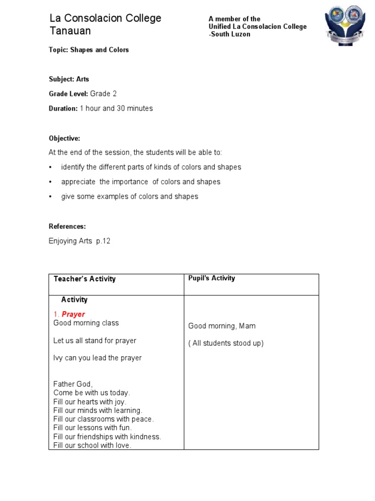 Lesson Plan ARTS | PDF | Color | Rectangle