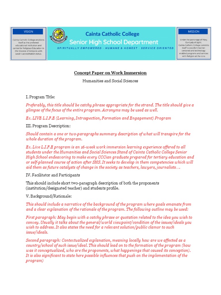 Concept Paper On Work Immersion | PDF