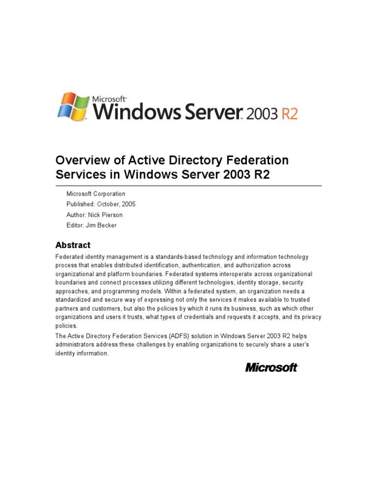 Overview of Active Directory Federation Services in Windows Server 2003 R2 | PDF | Active ...