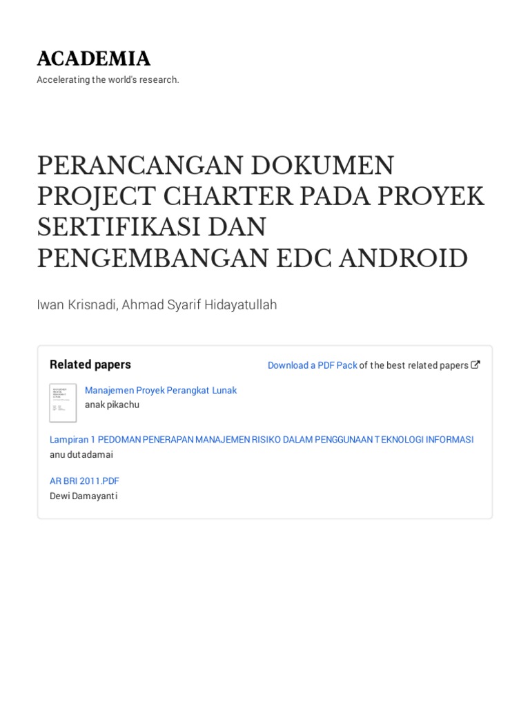Perancangan Dokumen Project Charter Pada Proyek Sertifikasi Dan ...