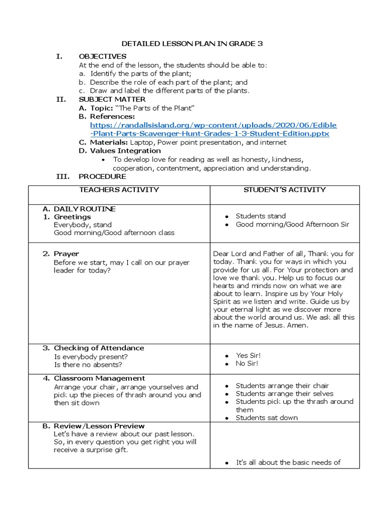 Detailed Lesson Plan in Grade 3 - Science | PDF | Home & Garden ...