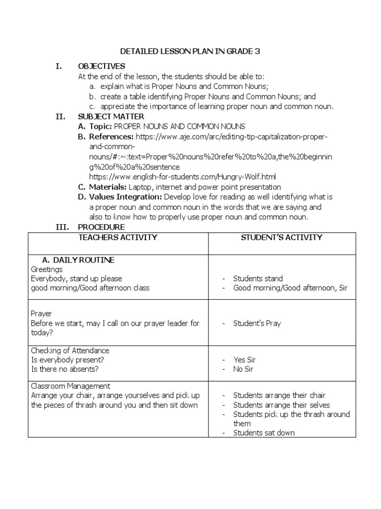 Detailed Lesson Plan in Grade 3 | PDF | Noun | Adjective