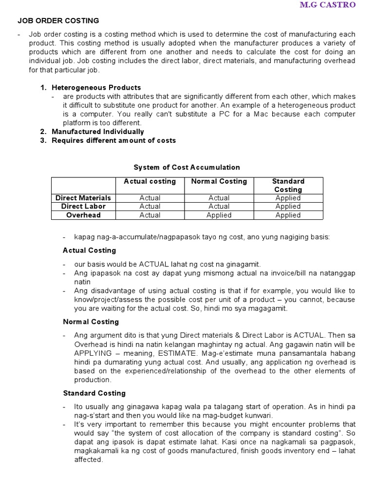 AFAR 1 - Job Order Costing (Notes) | PDF | Cost Of Goods Sold | Cost