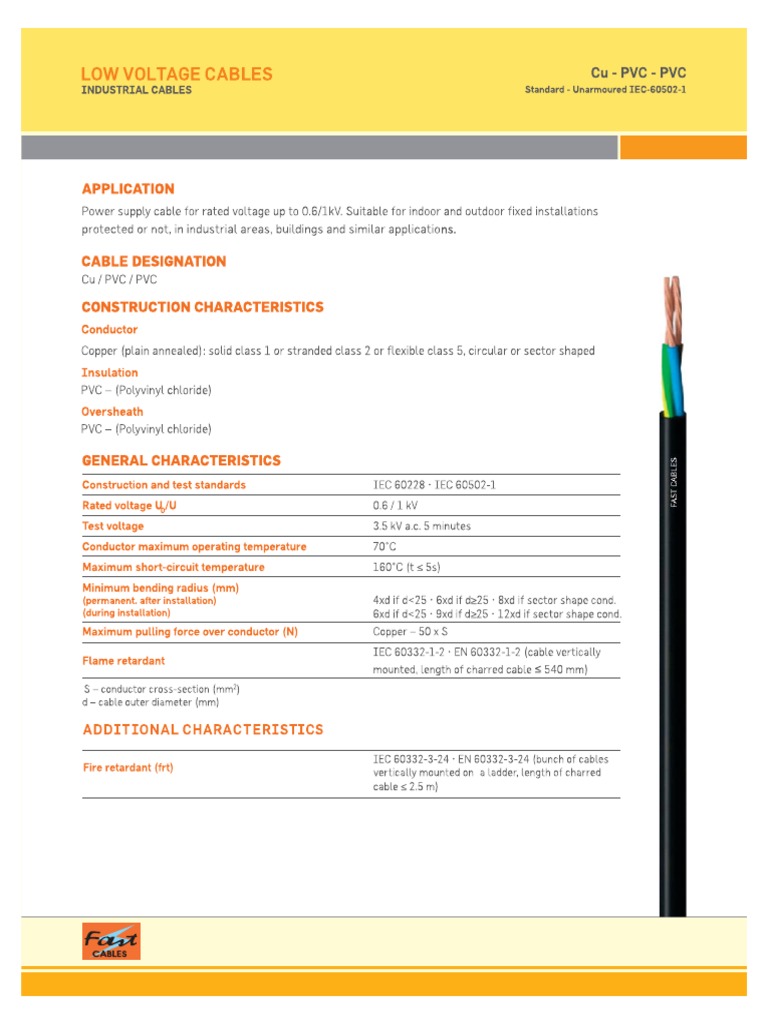 Fast Cable Data Sheet | PDF
