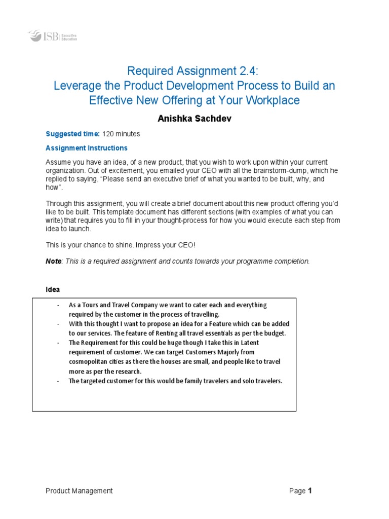 ISB PM Week 2 Required Assignment 2.4 Template - Anishka Sachdev | PDF ...