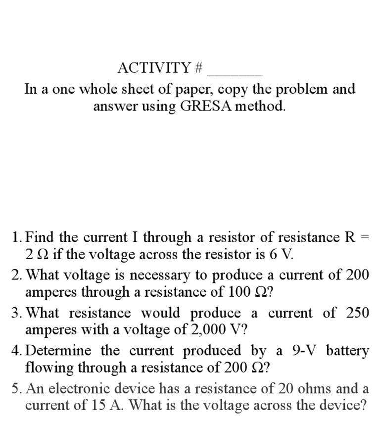 Activity For Ohm's Law | PDF