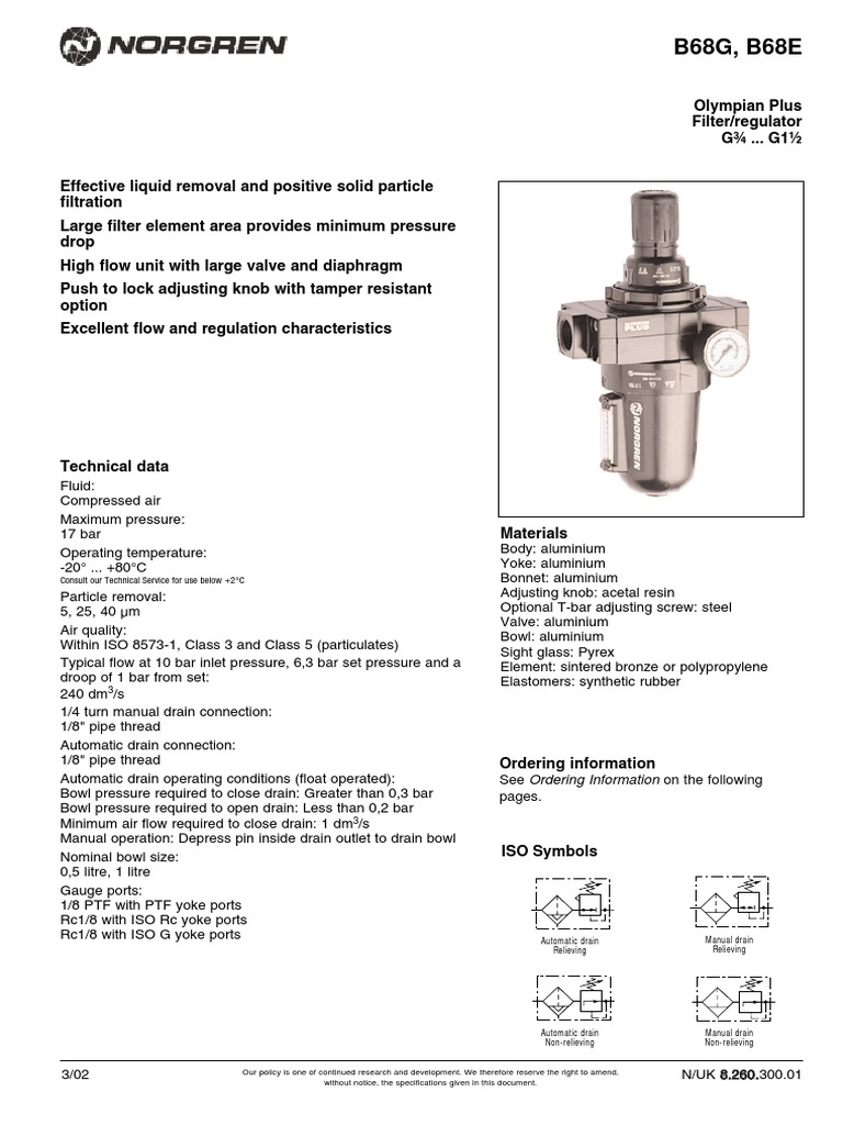 B68G, B68E: Ordering Information | PDF | Valve | Filtration