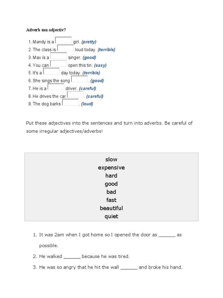 Exerciții Adverb or Adjectiv | PDF | Adverb | Adjective