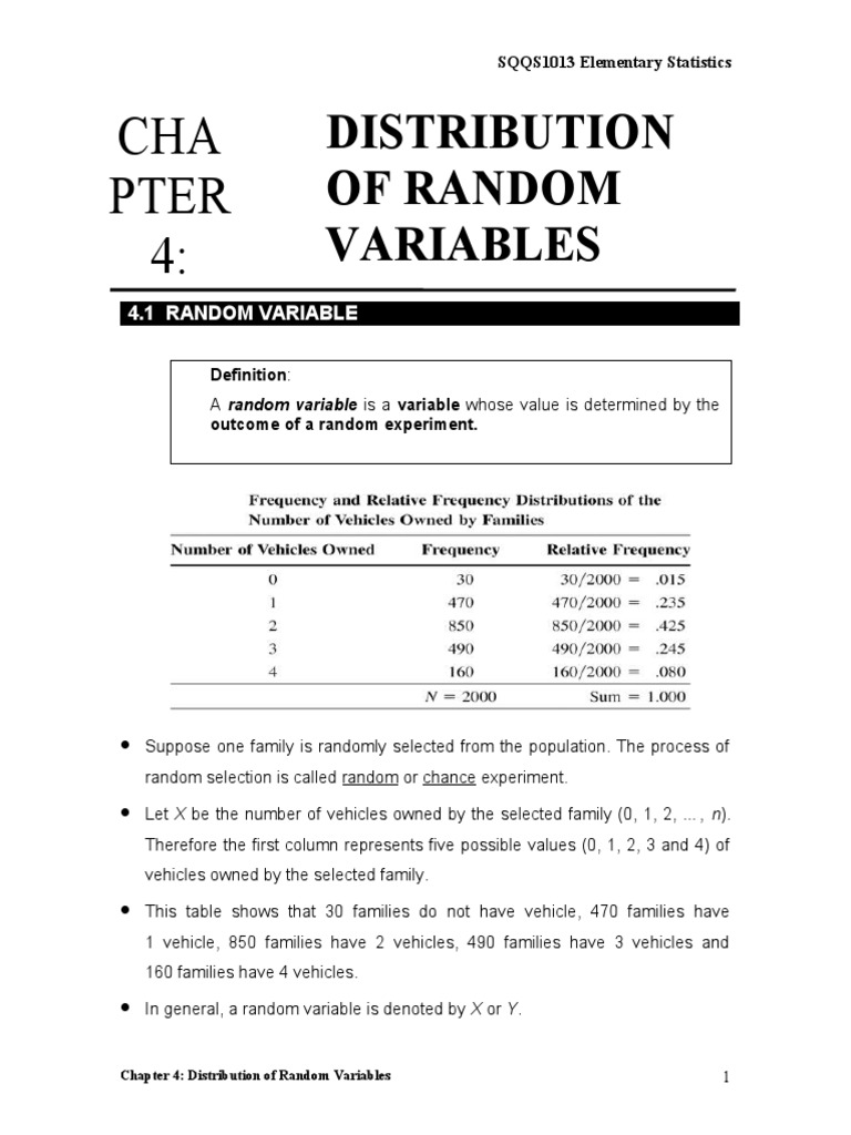 Chapter 4 SQQS1013 | PDF | Probability Distribution | Random Variable
