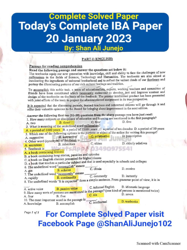20 January IBA Complete Solved Paper | PDF