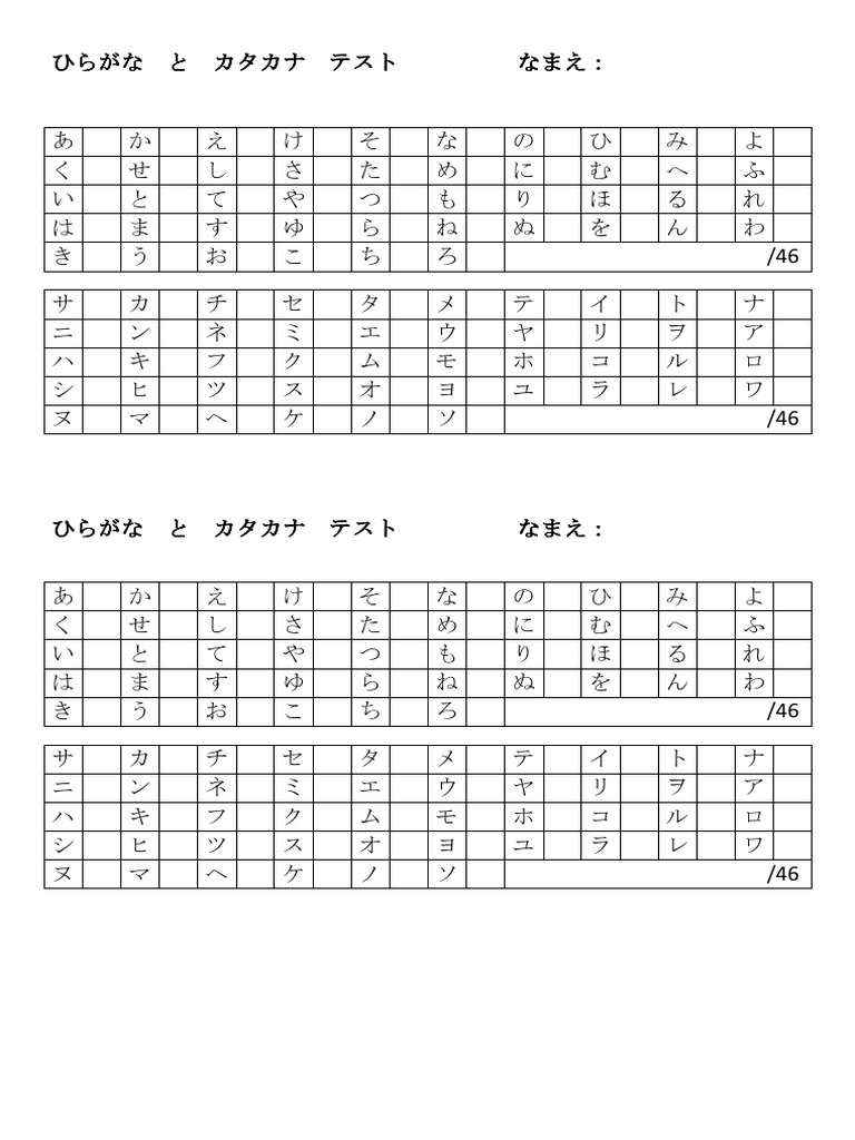 Hiragana and Katakana Fill in Quiz | PDF
