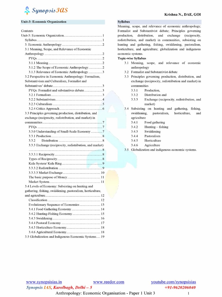 Anthropology P1 Unit 3 Economic Organisation | PDF