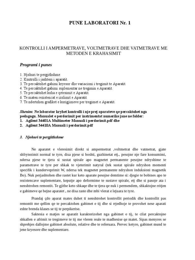 Pune Laboratori Nr. 1: Kontrolli I Ampermetrave, Voltmetrave Dhe ...