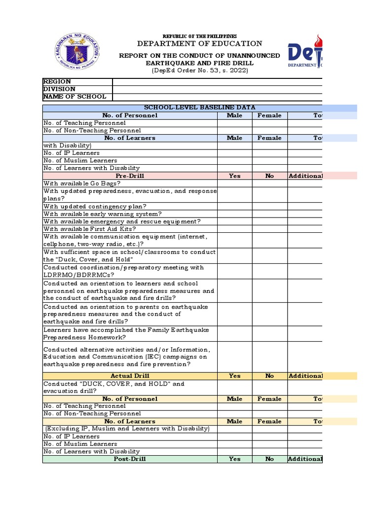 05 MB Monitoring Template DO 53 s2022 Unannounced EQ Fire Drill ...