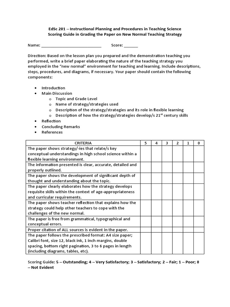 Rubrics - New Normal Teaching 2021 | PDF | Business | Art