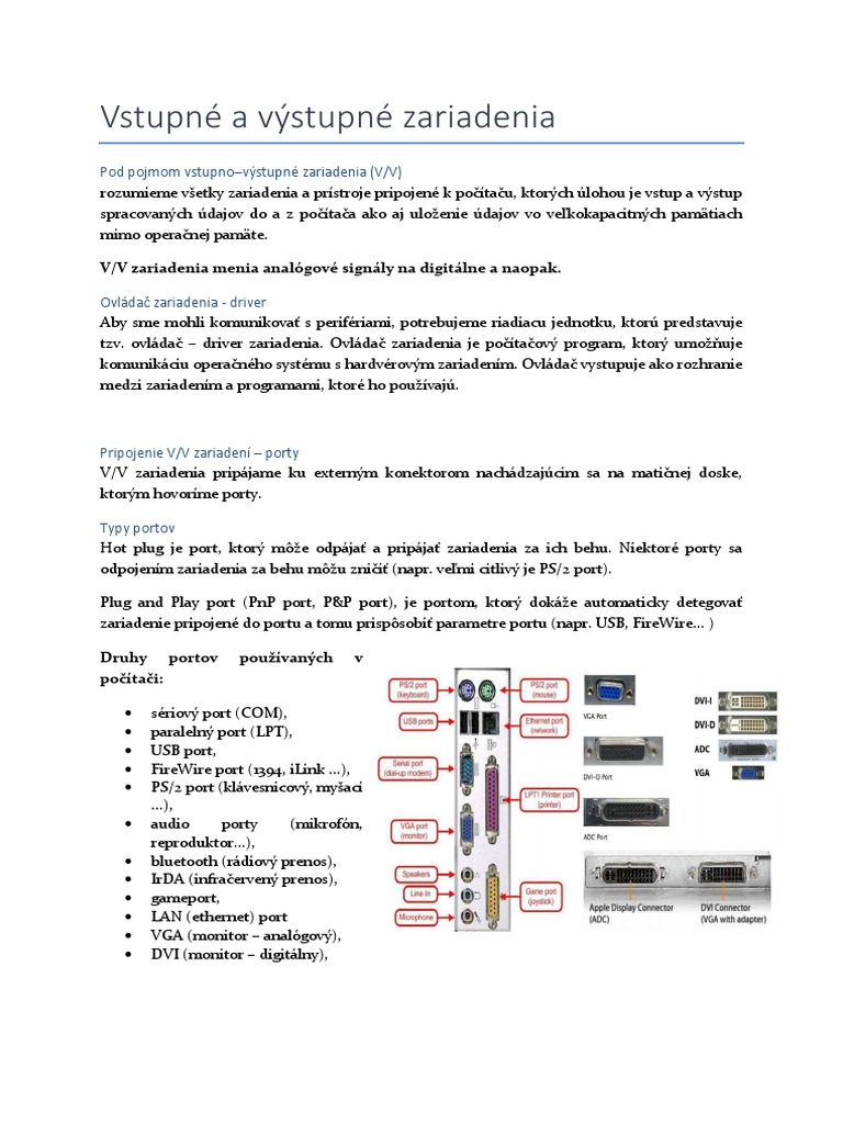 Vstupné A Výstupné Zariadenia - Informatika Pomôcka | PDF