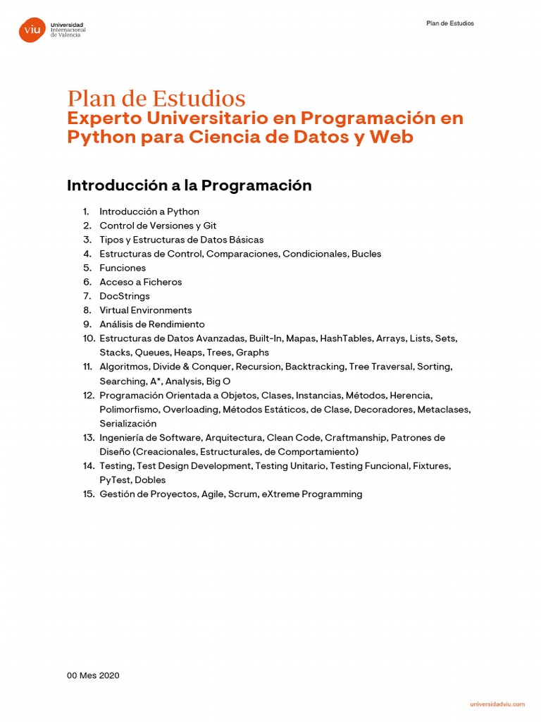 Plan de Estudios - Curso Programación en Python | PDF | Aprendizaje profundo | Software