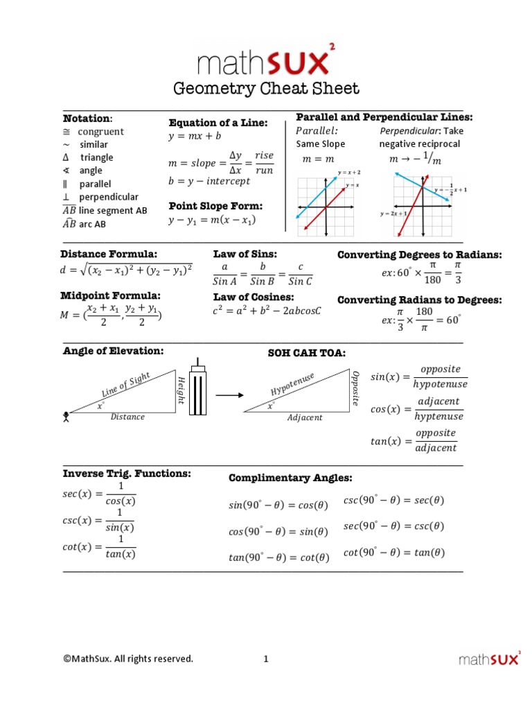 Geometry Cheat Sheet | PDF | Triangle | Area