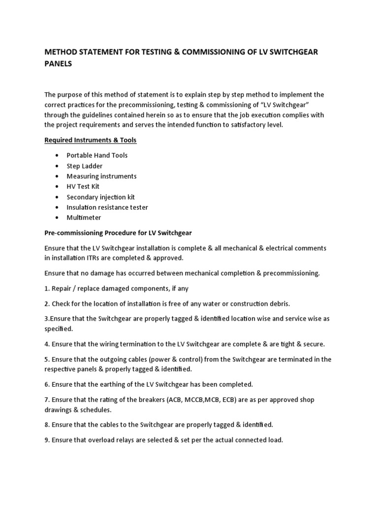 Method Statement For Testing | PDF