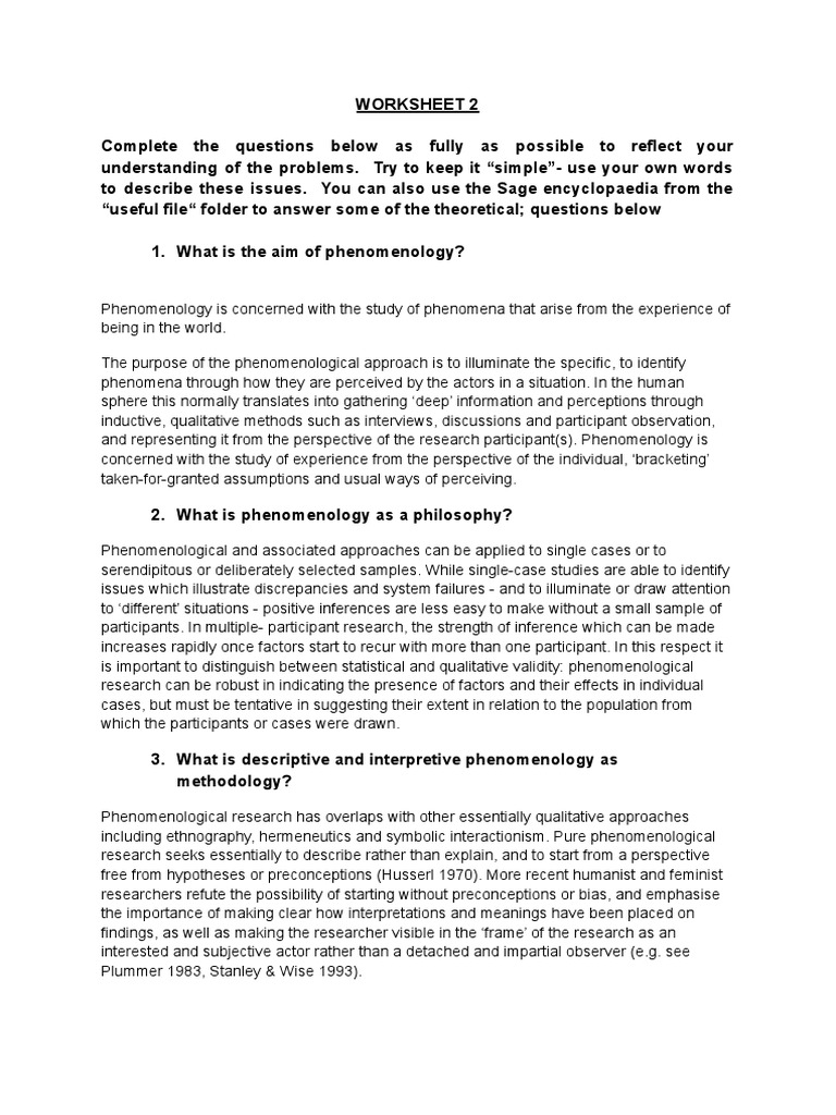 Worksheet 2 | Download Free PDF | Phenomenology (Philosophy) | Hermeneutics