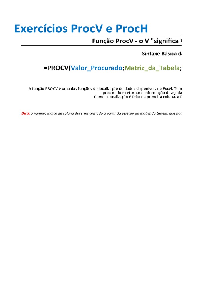 Funções ProcV e ProcH no Excel | PDF | Função (Matemática) | Matriz ...