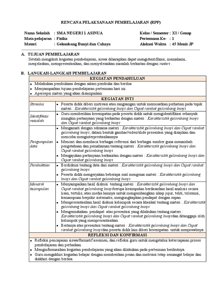 RPP 10 - Gelombang Bunyi Dan Cahaya | PDF